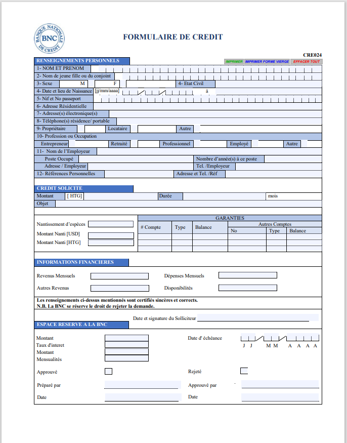 NOS FORMULAIRES Banque Nationale De Cr dit NOS FORMULAIRES Banque Nationale De Cr dit