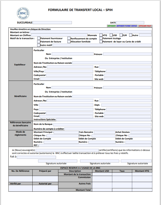 NOS FORMULAIRES – Banque Nationale de Crédit