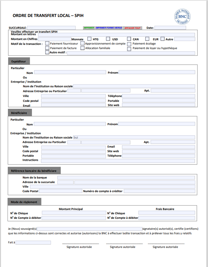 NOS FORMULAIRES – Banque Nationale de Crédit