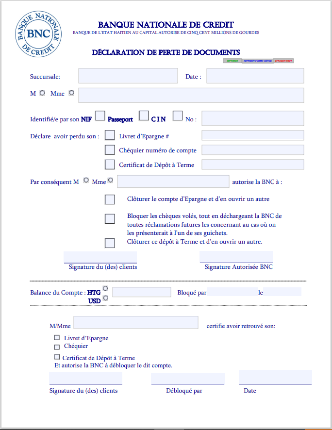 NOS FORMULAIRES – Banque Nationale de Crédit